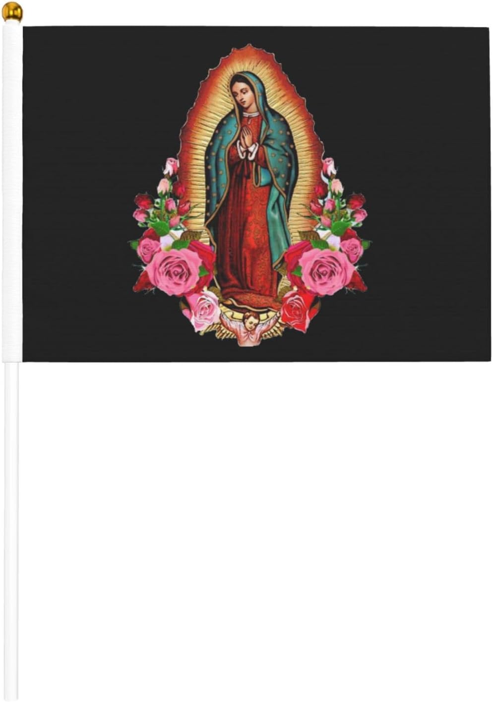 Virgen De Guadalupe Virgin Mary Flowers Hand Held Small Flag 5x8 inche ...