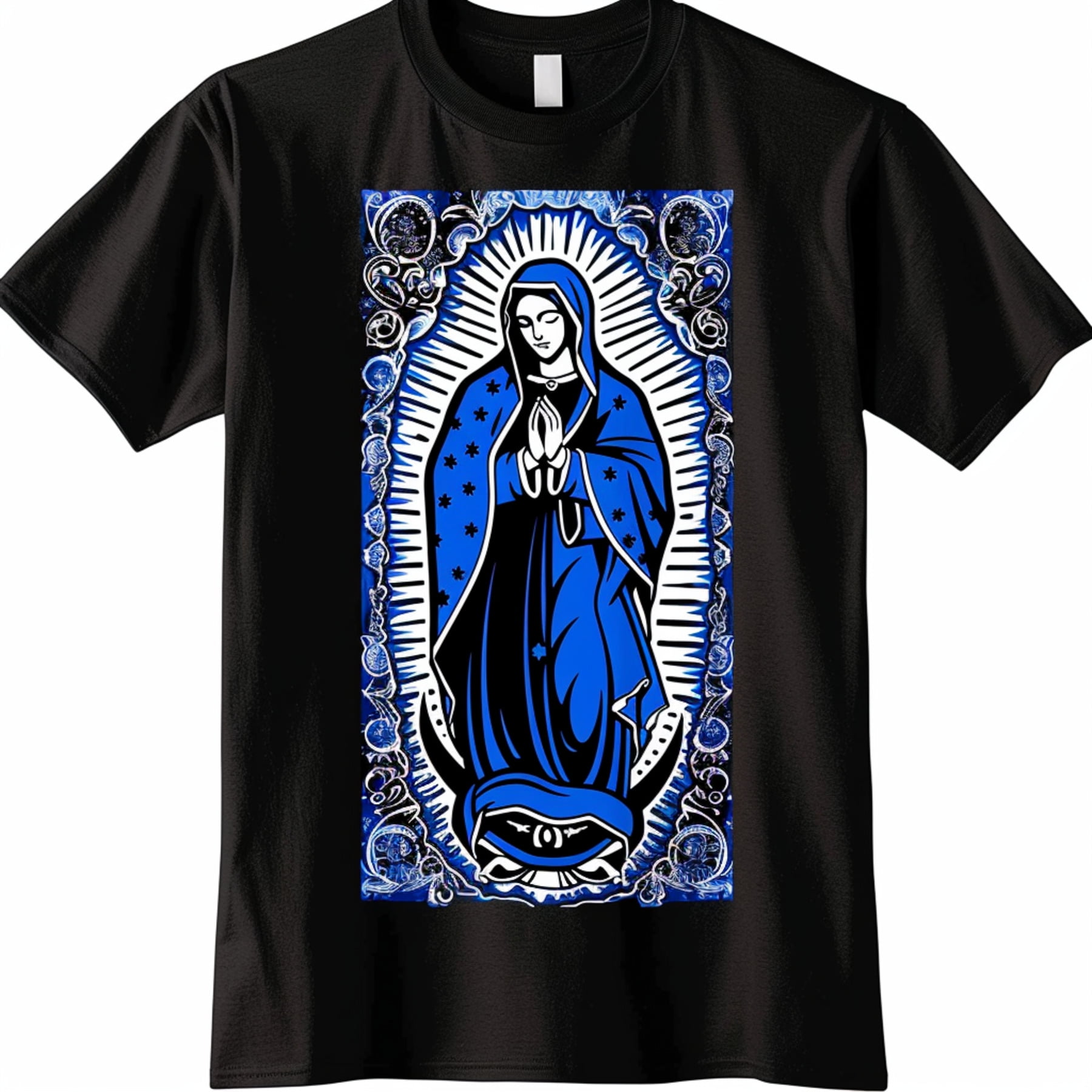 Virgen de Guadalupe Blue & Black Design on White High Res Vector T ...