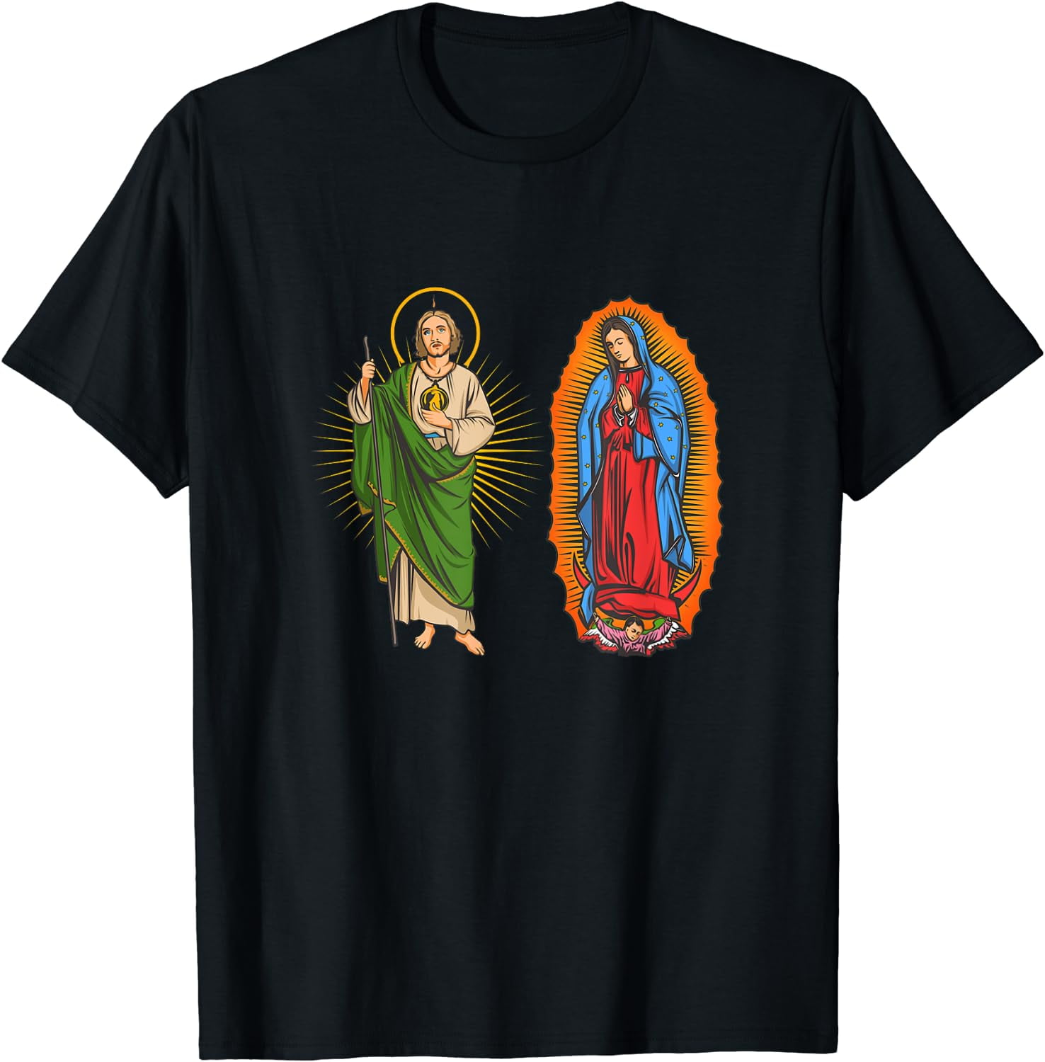Virgen de Guadalupe con San Judas Tadeo T-Shirt Black Medium - Walmart.com