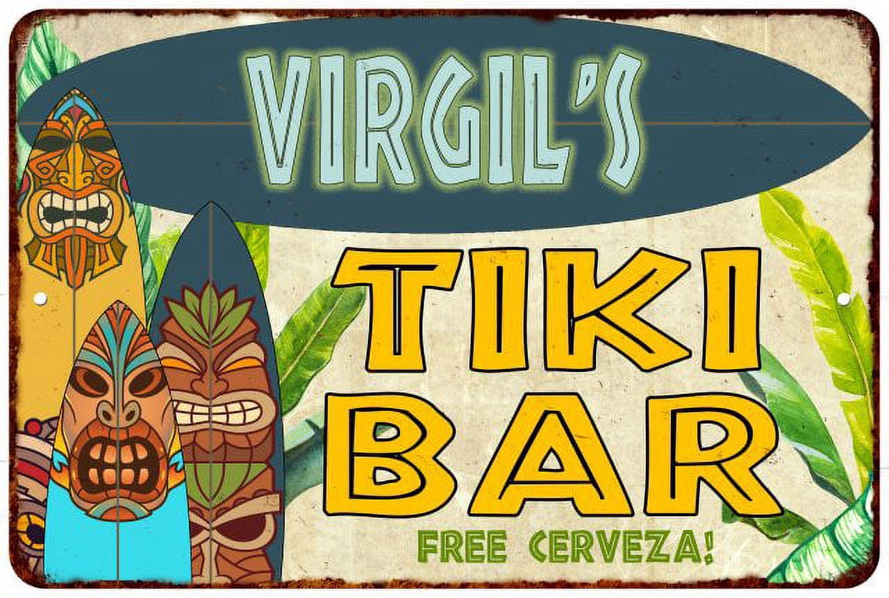 Virgil's TIKI BAR Island Sign Metal Wall Decor 8 x 12 High Gloss Metal ...