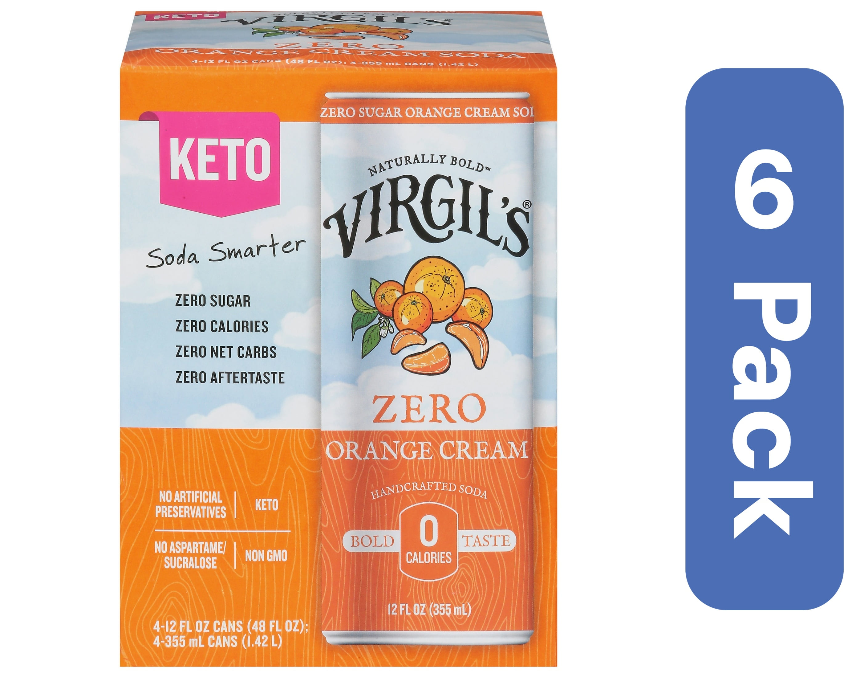 Virgil's Zero Sugar Orange Cream Soda 4-Pack 48 fl oz (Pack Of 6 ...