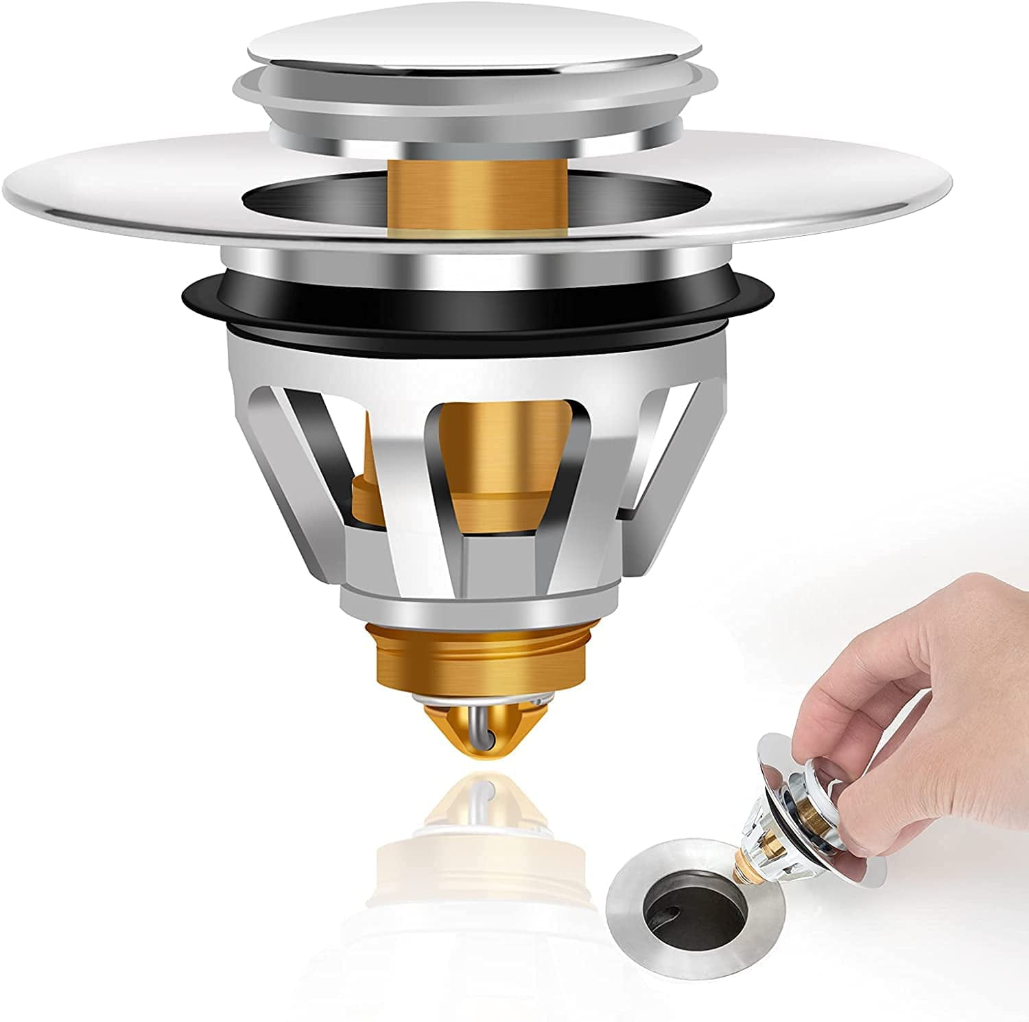 VirgilSon Pop Up Sink Stopper, Stainless Steel Drain with Basket ...