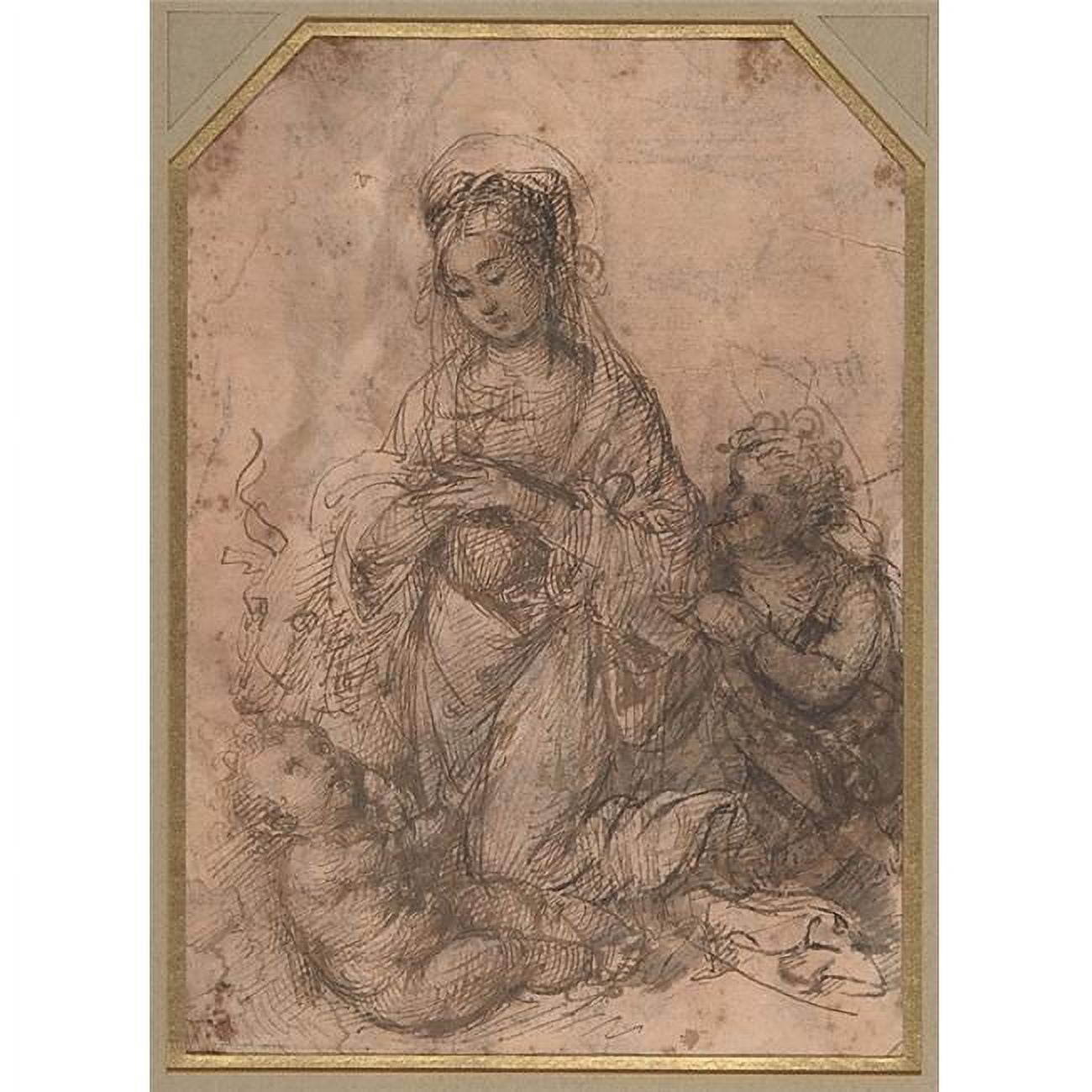 Virgin Adoring The Christ Child with Saint John The Baptist - Recto - The Holy Family with Saint ...