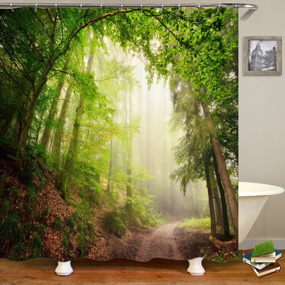 Virgin Forest Scenery Fabric Shower Curtain Trees landscape Printing ...