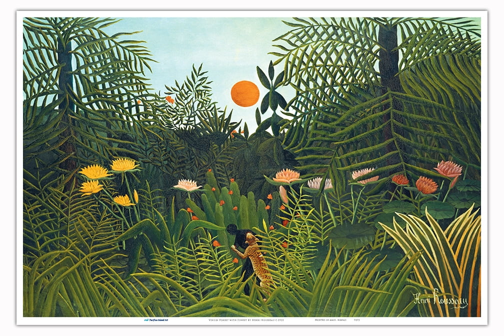 Virgin Forest with Sunset - From an Original Color Painting by Henri ...