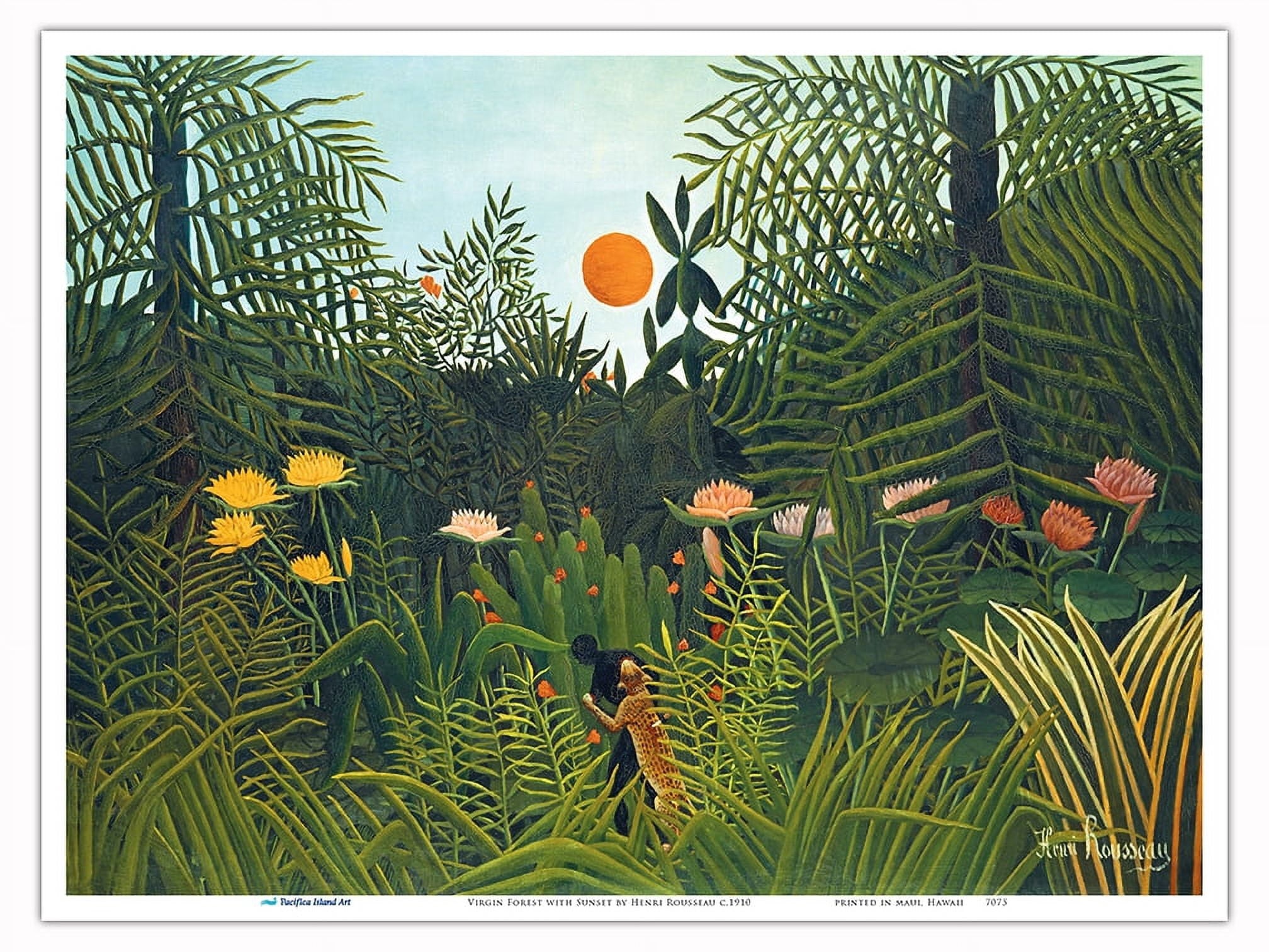 Virgin Forest with Sunset - From an Original Color Painting by Henri ...