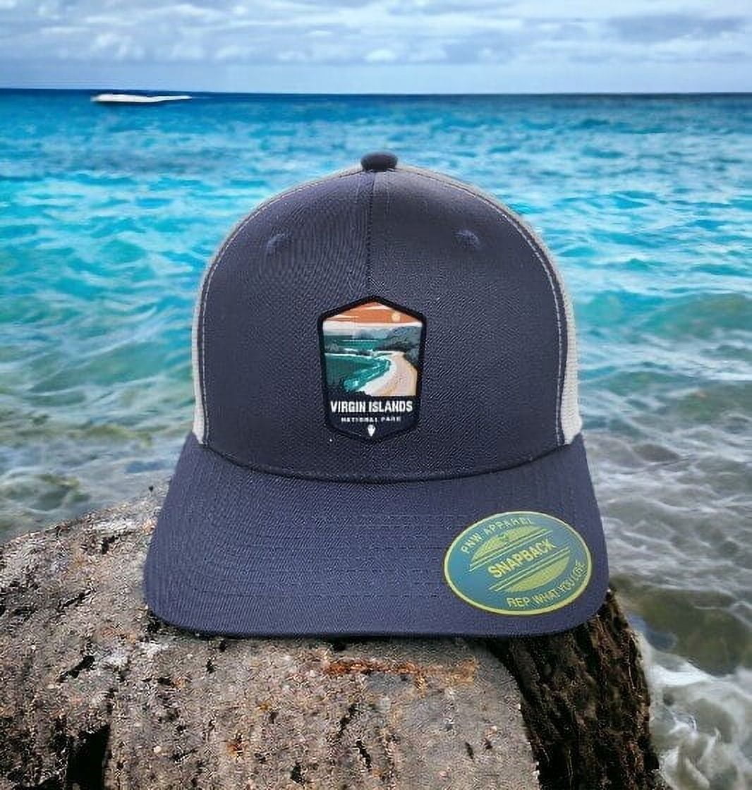 Virgin Islands National Park Snapback Hat - Navy Blue on White Mesh ...