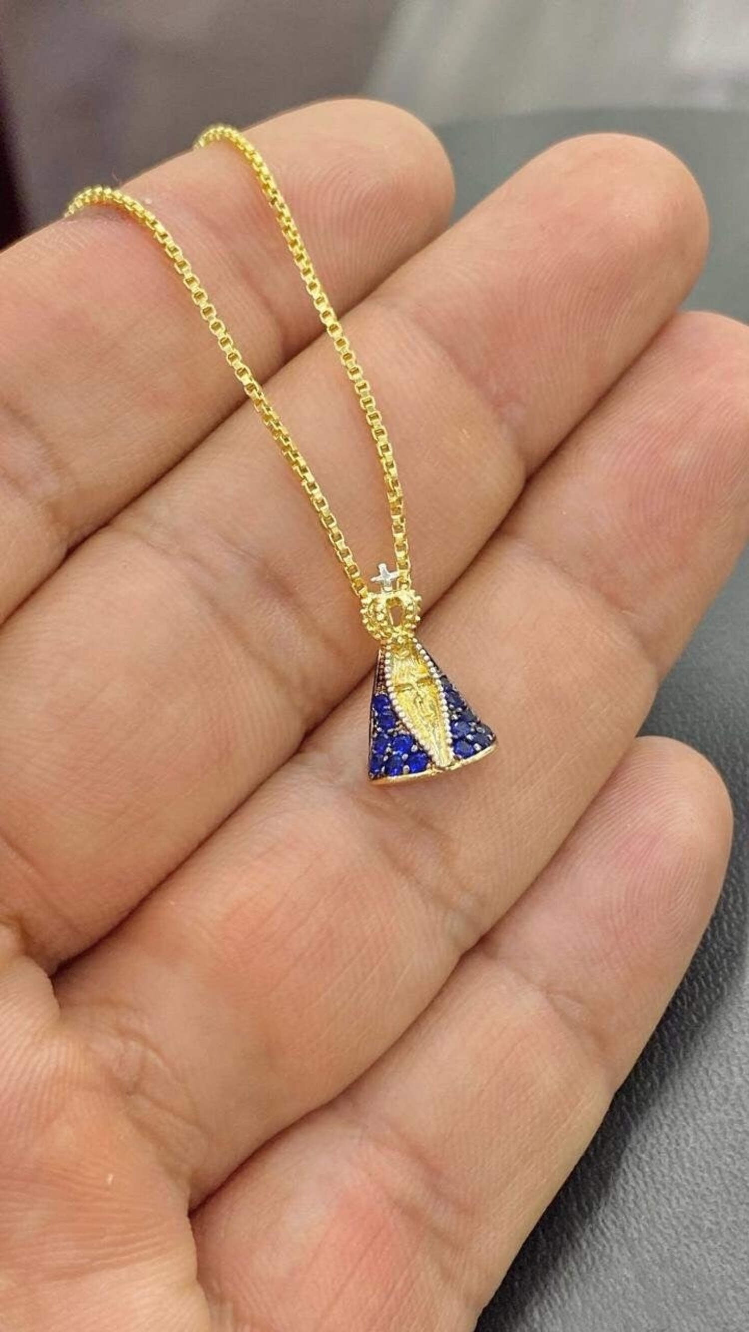 Virgin Mary Brazilian Necklace 18K Gold Filled Chain Box Chain 20" For ...