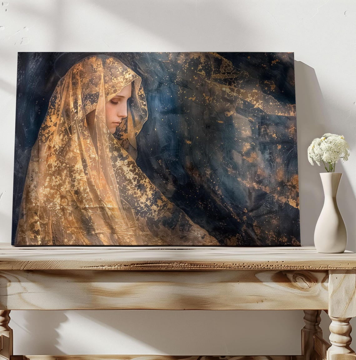 Virgin Mary Canvas - Gold Canvas Print, Religious Art For Christian Or ...