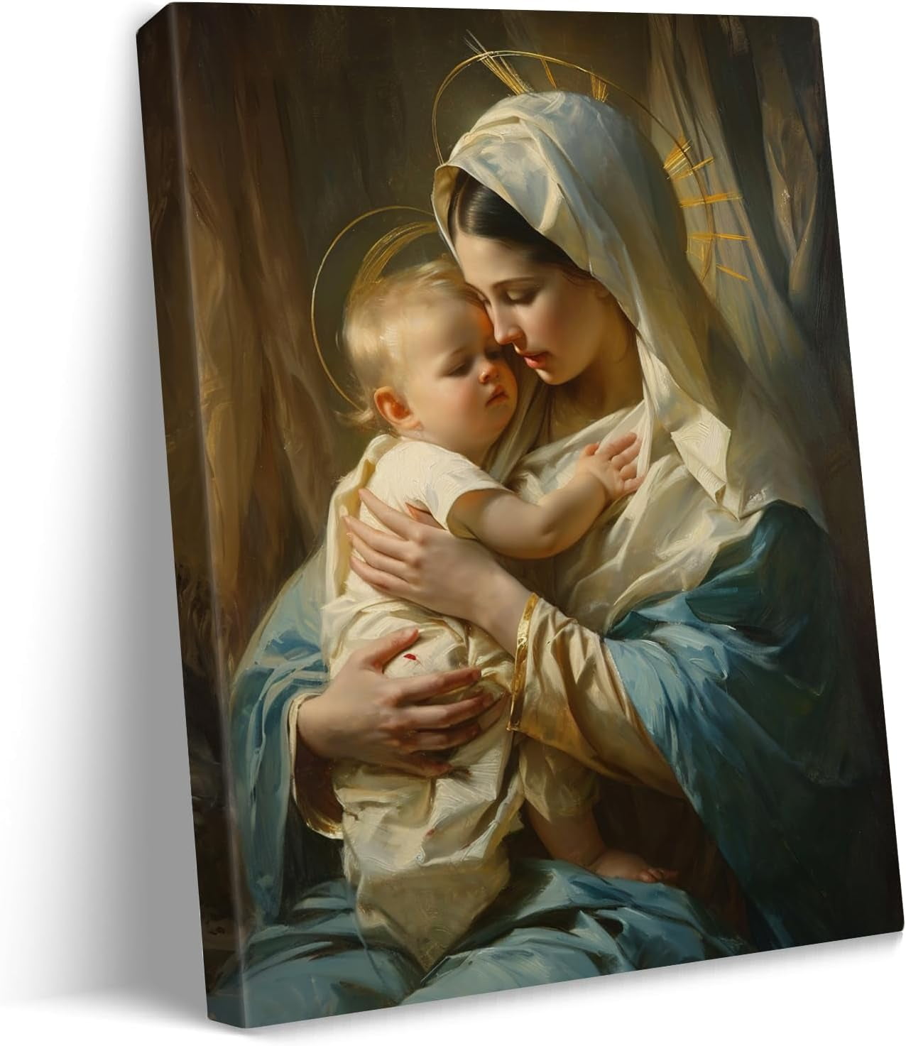Virgin Mary Canvas Print Baby Jesus Nestled in Warm Embrace of Mother ...