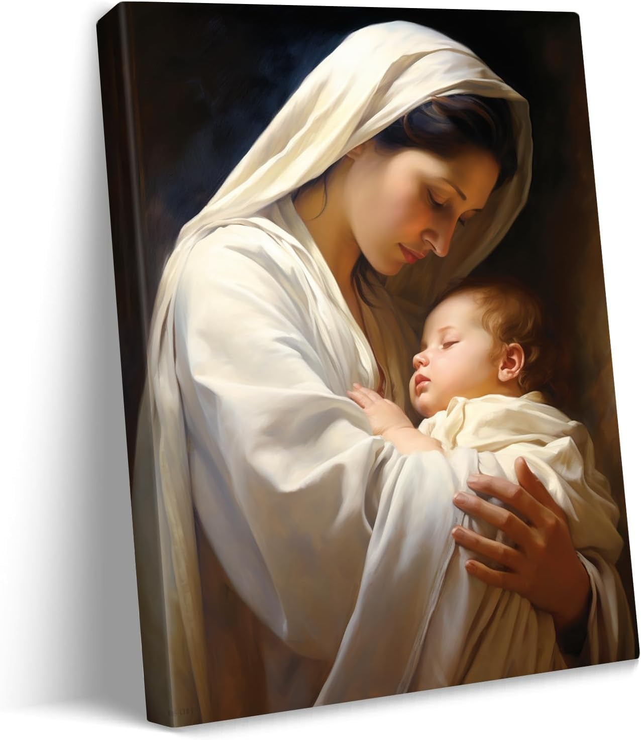 Virgin Mary Canvas Print Baby Jesus Nestled in Warm Embrace of Mother ...