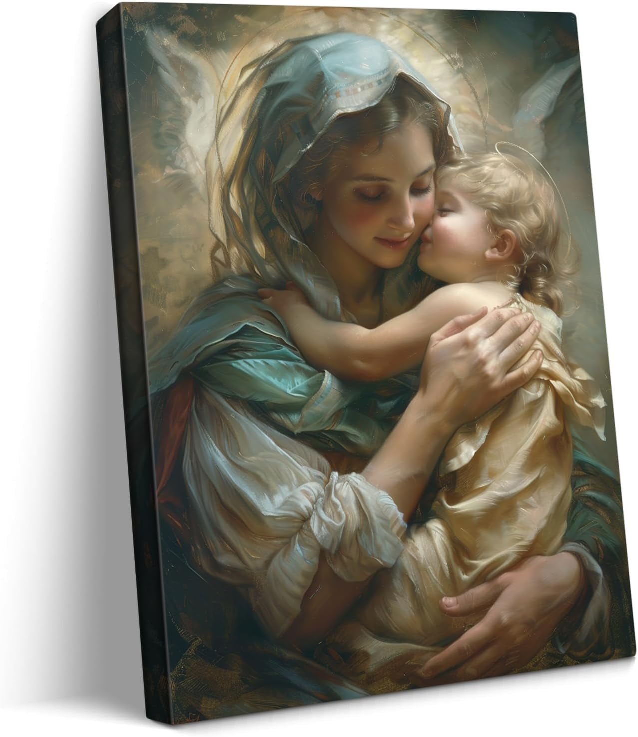 Virgin Mary Canvas Wall Art Baby Jesus Kissing Mother Tenderly Painting ...