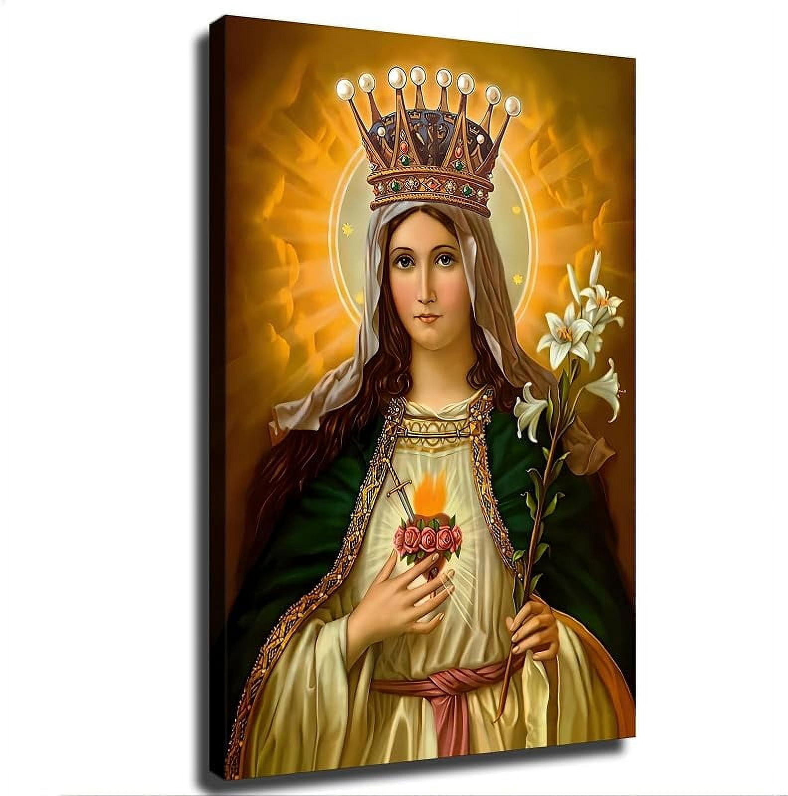 Virgin Mary Canvas Wall Art Catholic Immaculate Heart of Mary Canvas ...