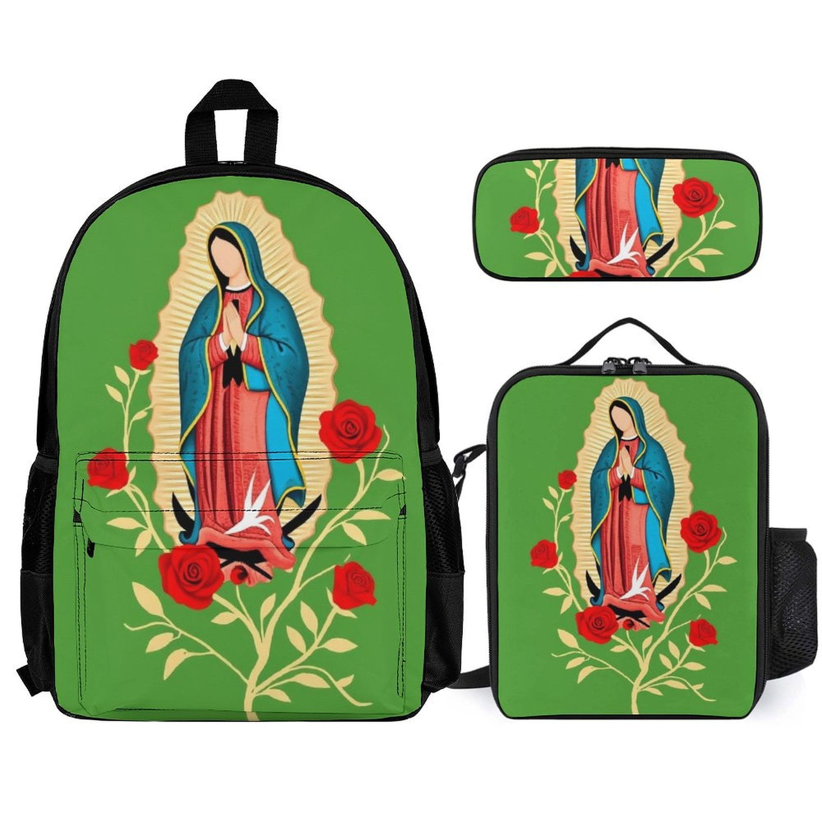 Virgin Mary Floral Art 3PCS Backpack Backpack with Lunch Box Pencil ...