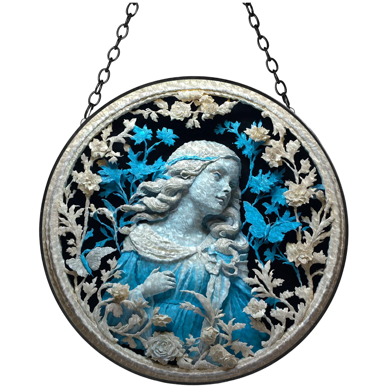 Virgin Mary with Floral Vines Stained Glass Suncatcher Colored Handmade ...