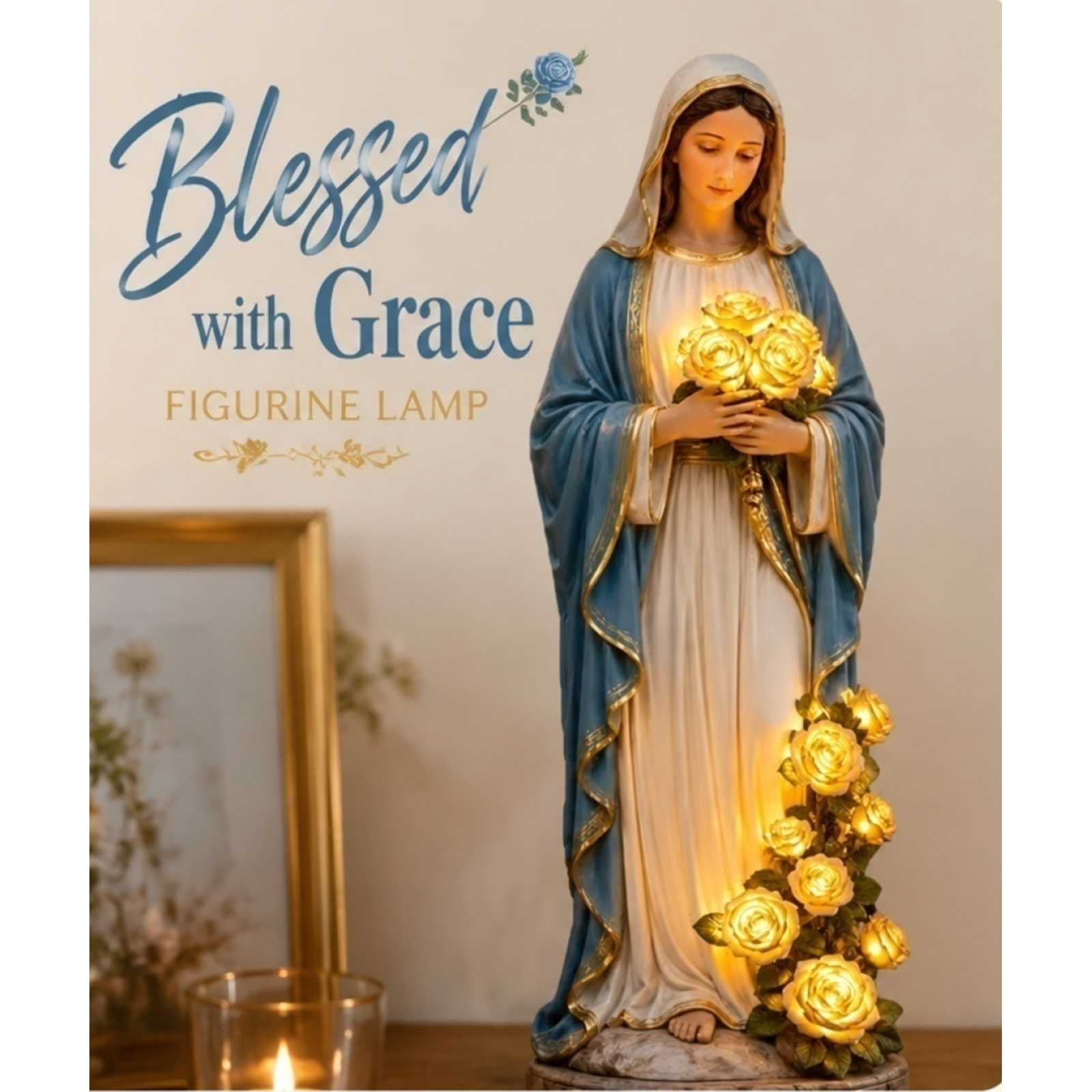 Virgin Mary Garden Light, Solar Outdoor Mary Statue with LED Glowing ...
