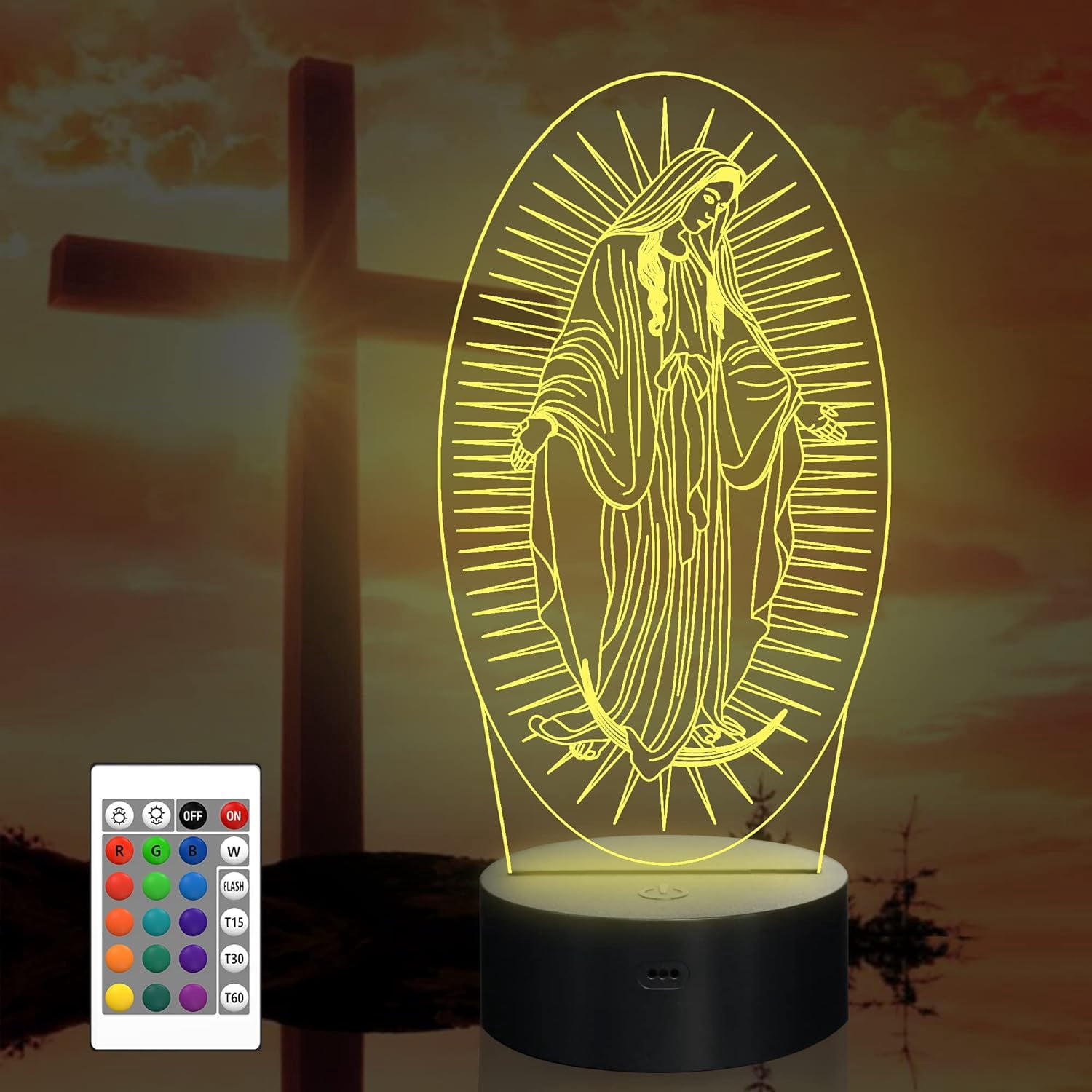 Virgin Mary Gifts, YSTIAN 3D Our Lady Night light Illusion Hologram ...