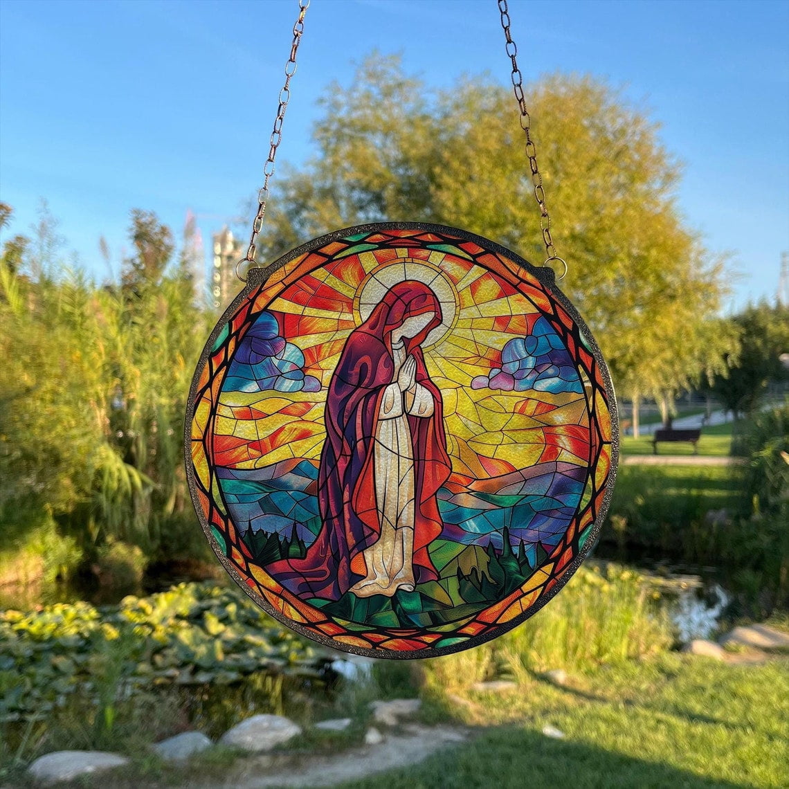 Virgin Mary Glass Suncatcher, Catholic Window Hanging, 3.5 in - Walmart.com