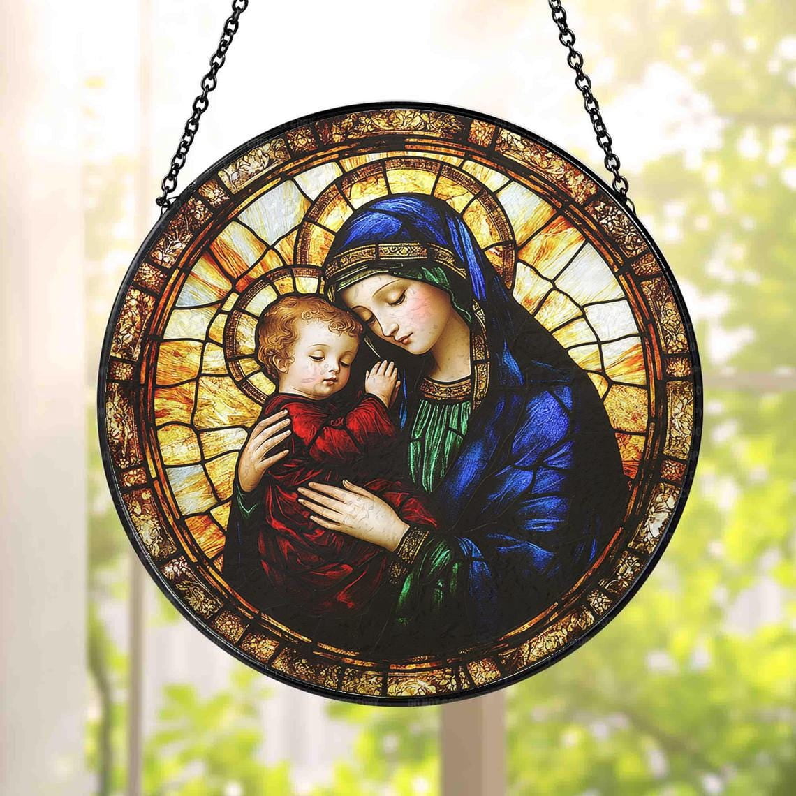 Virgin Mary Glass Suncatcher, Religious Windows Hanging, Christian ...