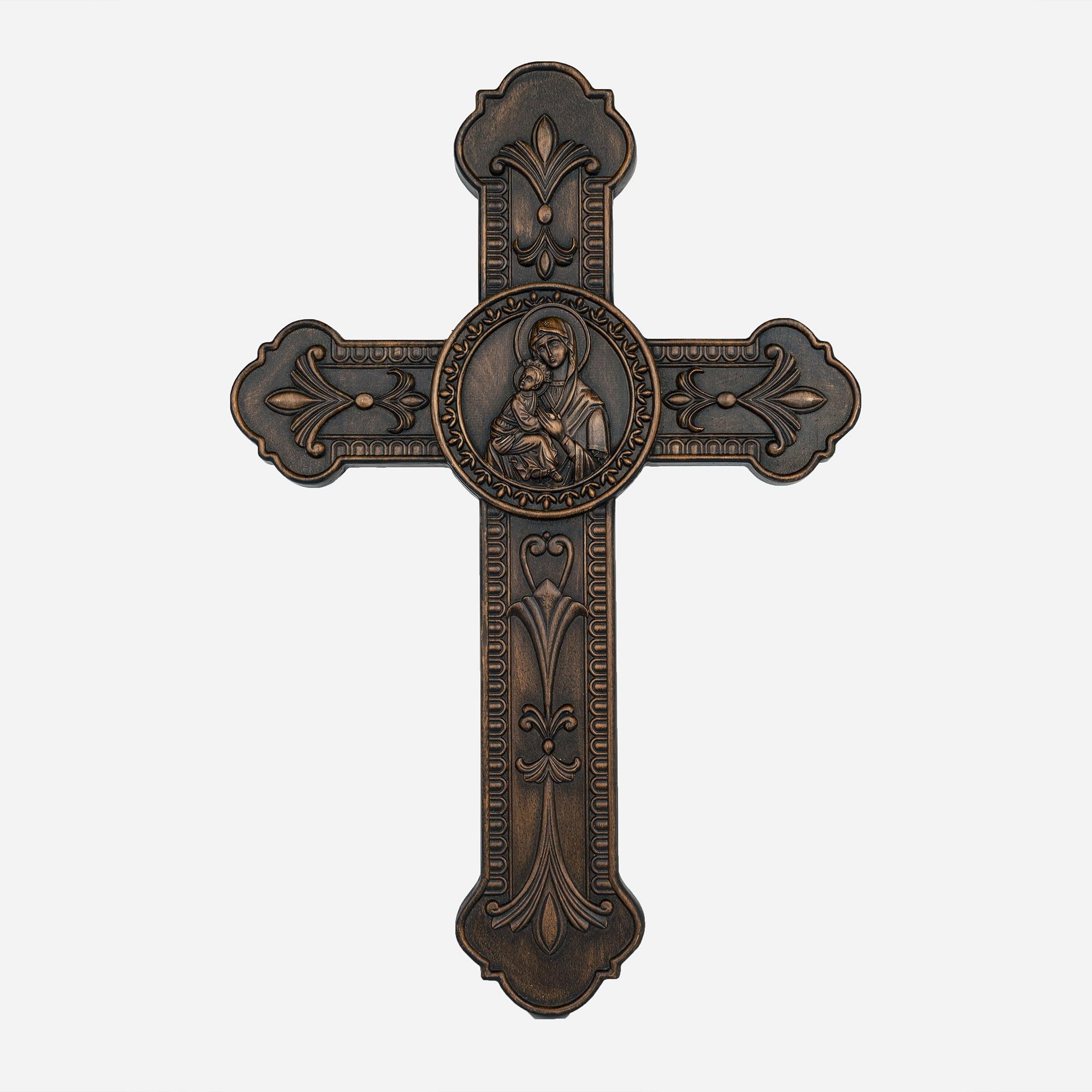 Virgin Mary Holding Baby Jesus Cross Solid Wood Carving Christmas Jesus ...