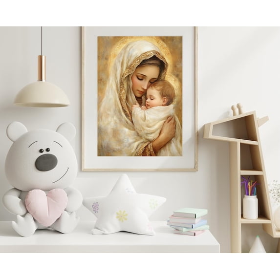Virgin Mary Holding Baby Jesus Poster - Madonna and Child Religious ...