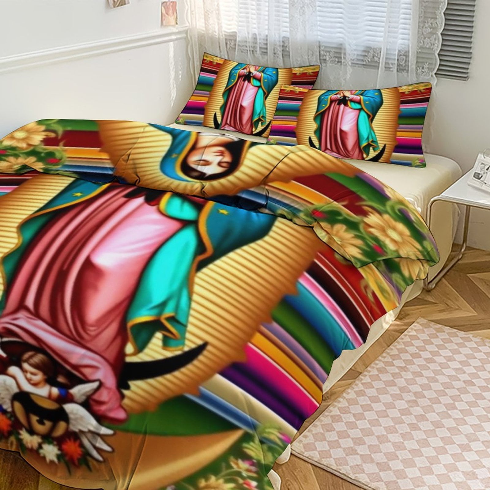 Virgin Mary Iconic Artwork 79"x90" 3 Pcs Soft Bedding Set Includes 1 ...
