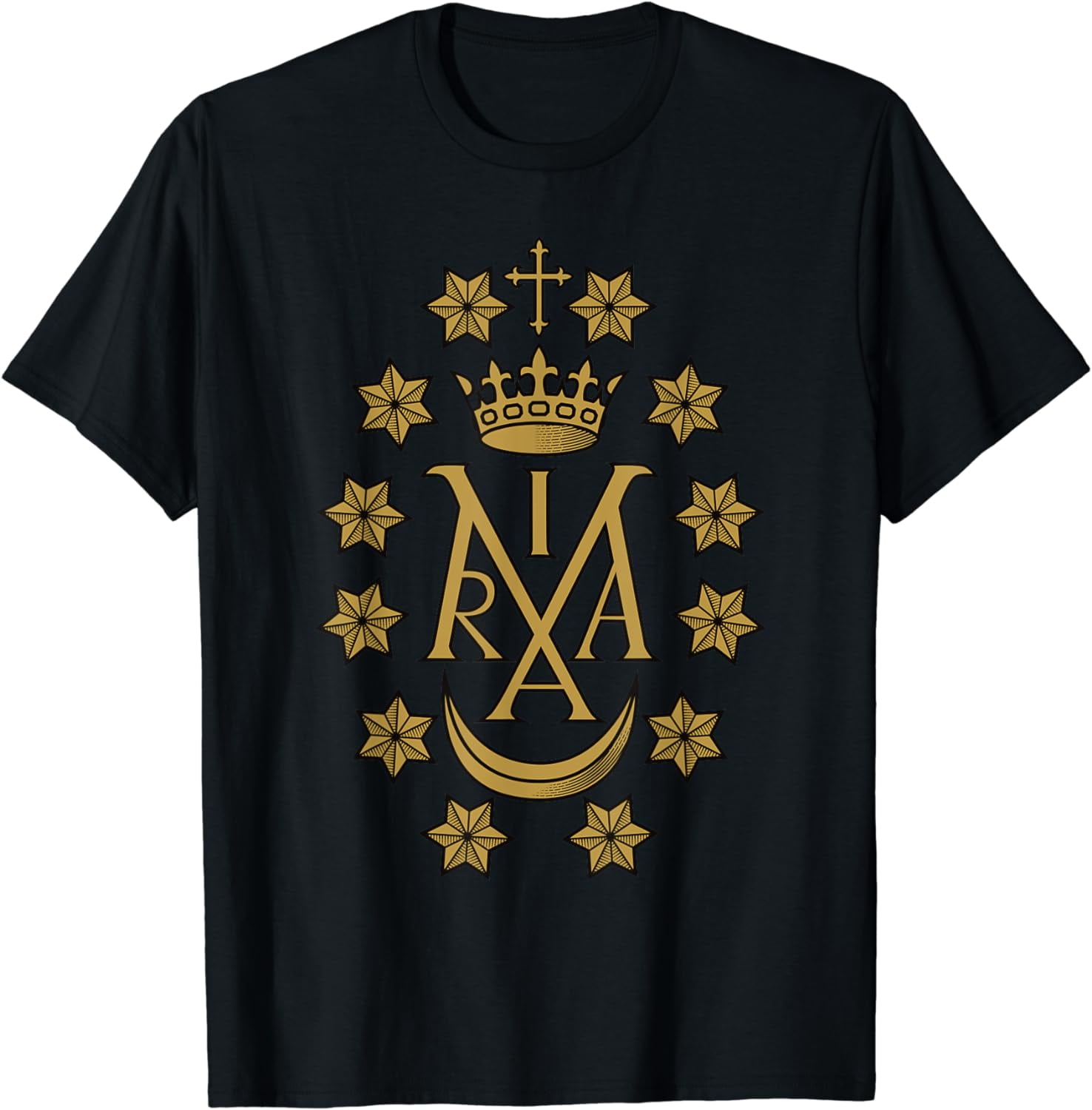 Virgin Mary Maria Insignia Miraculous Medal Catholic Cotton T-Shirt ...