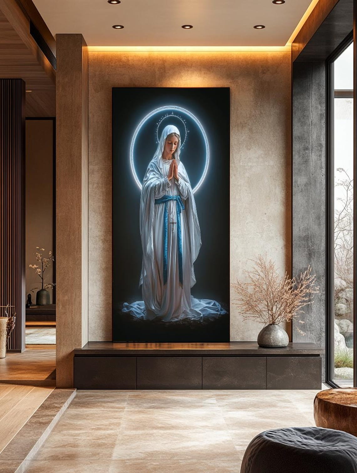 Virgin Mary Neon Halo Canvas Painting, Holy Mother Religious Art ...