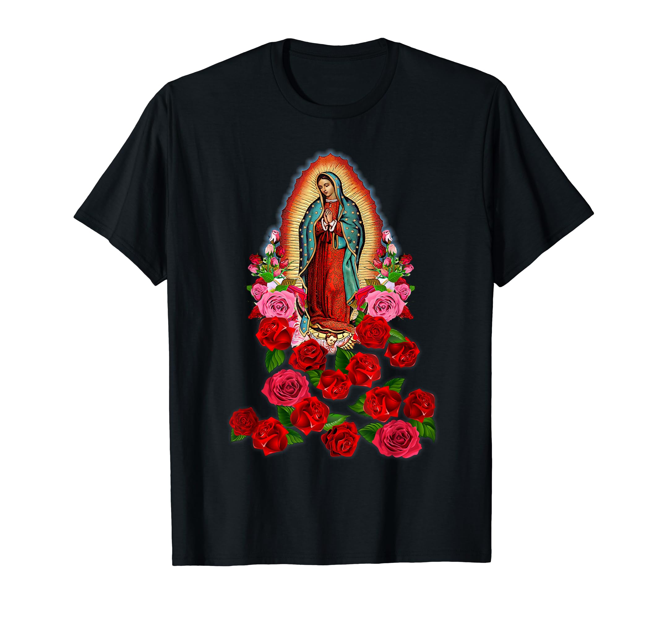 Virgin Mary Our Lady of Guadalupe Catholic Saint Black T-Shirt ...