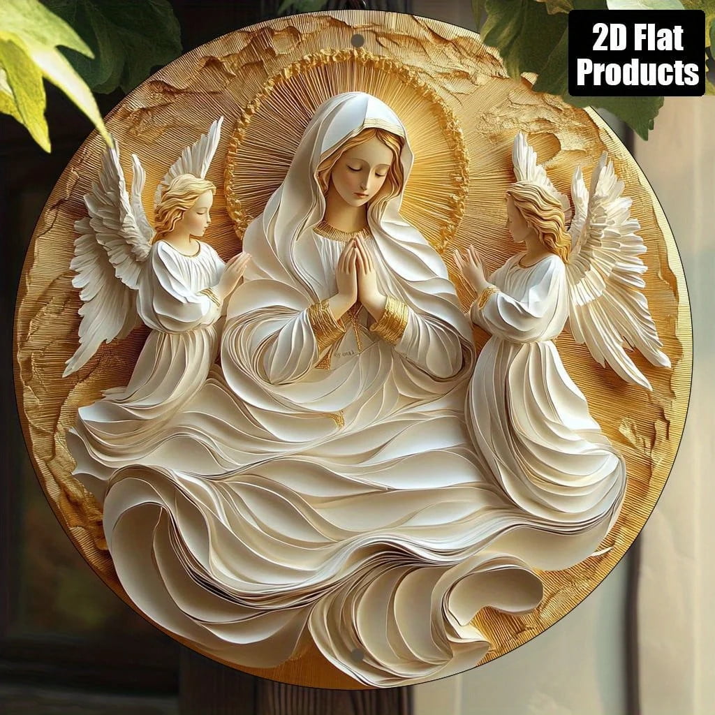 Virgin Mary Painting Round Aluminum Tin Metal Signs Home Décor 8x8 ...
