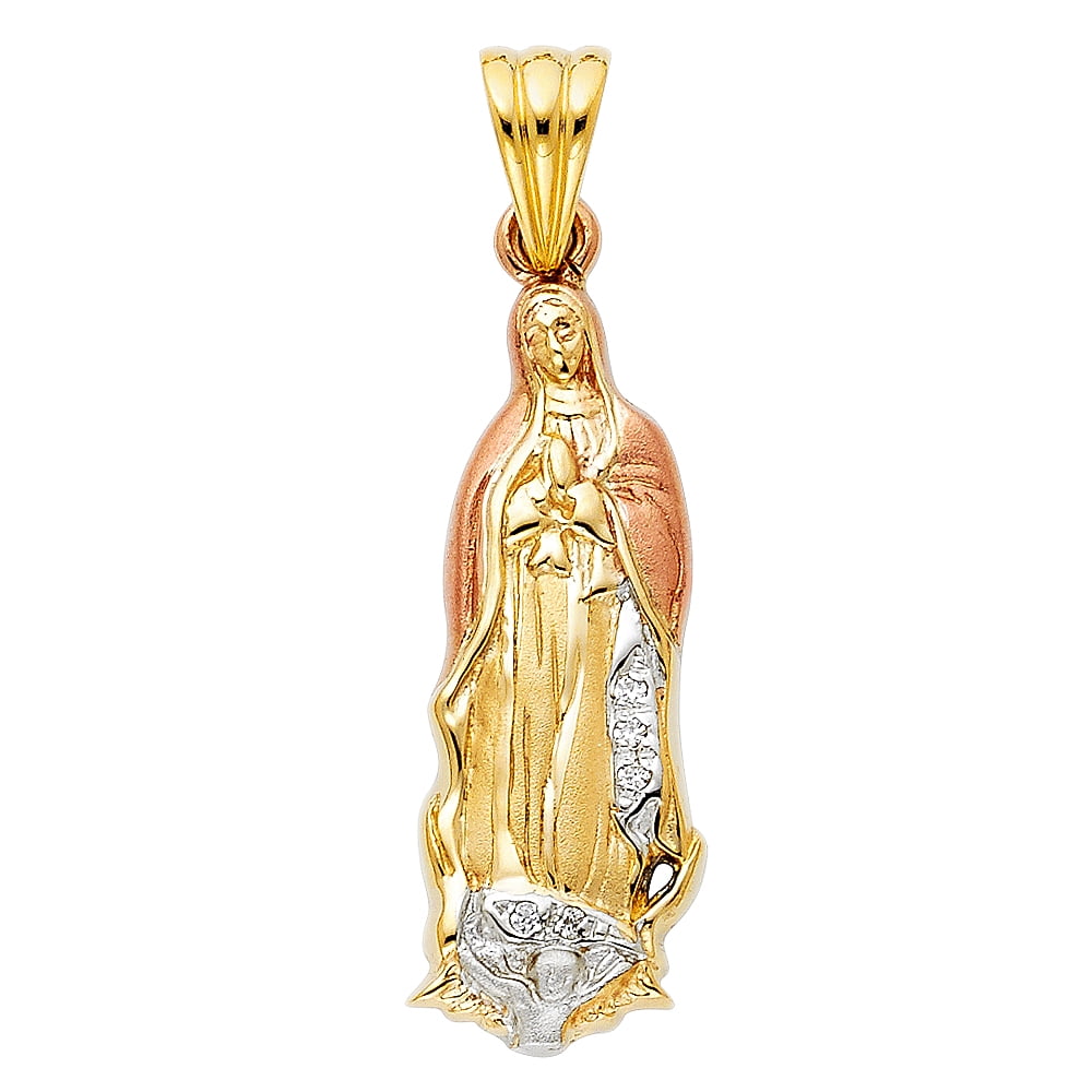 Virgin Mary Pendant Solid 14k Yellow White Rose Gold Guadalupe Charm ...
