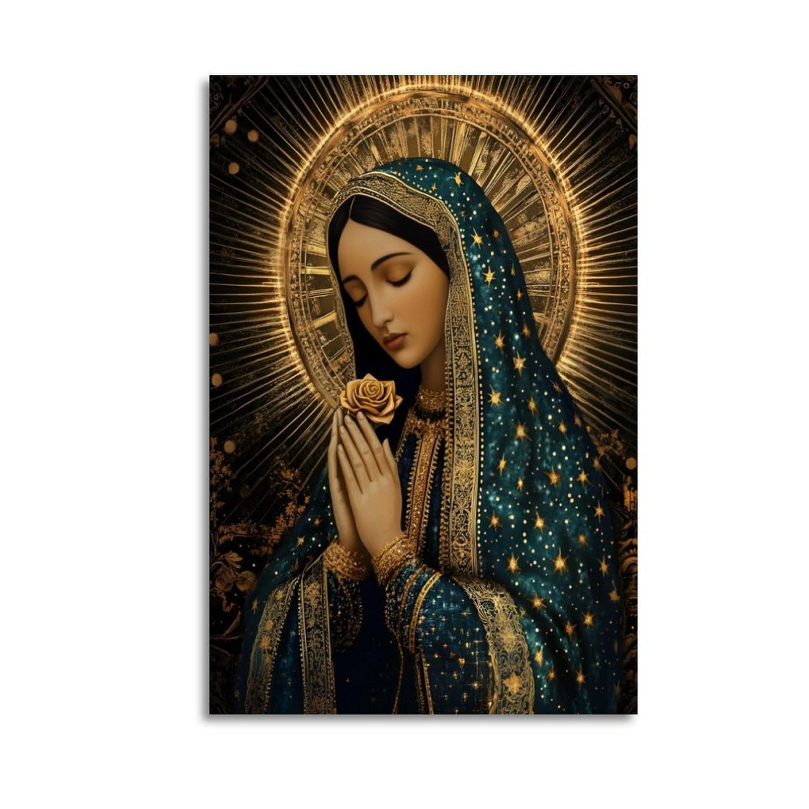 Virgin Mary Poster Art Print, Christian Wall Art Poster Wrapped Wooden ...