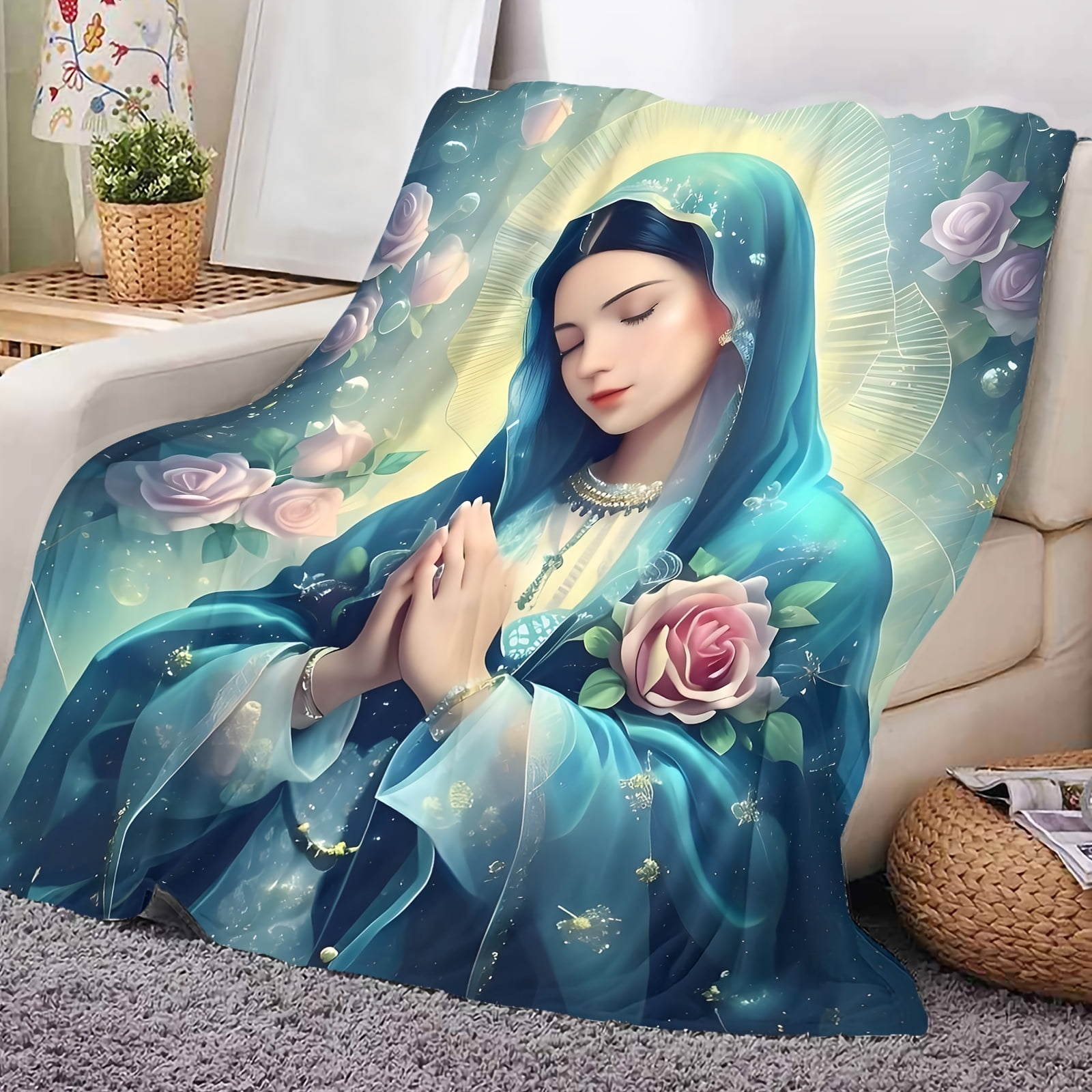 Virgin Mary & Religious Blanket Soft Quilted Flannel All Season ...