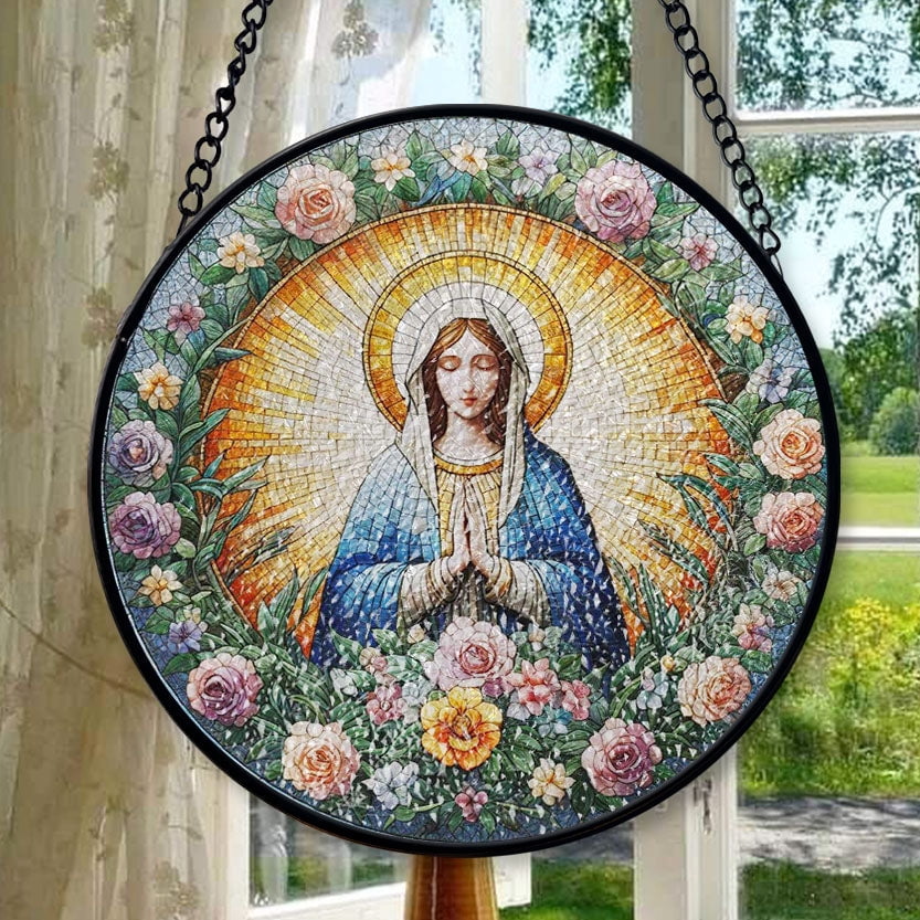 Virgin Mary Religious GLASS Suncatcher Hanging, Jesus Christ, Maria ...