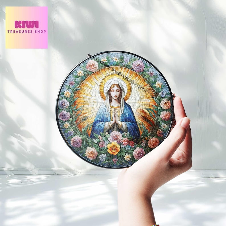 Virgin Mary Religious GLASS Suncatcher Hanging, Jesus Christ, Maria ...