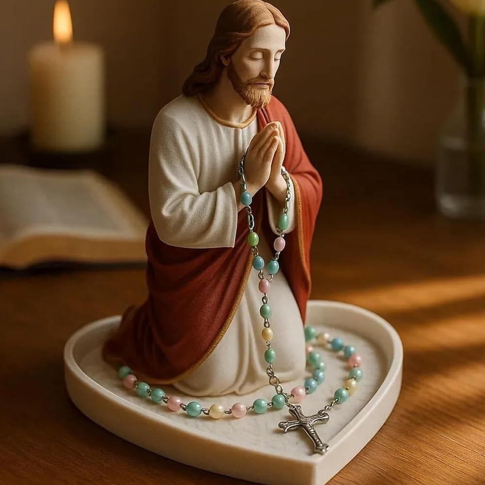 Virgin Mary Rosary Holder, Our Lady of Grace Statue Tabletop Rosary ...