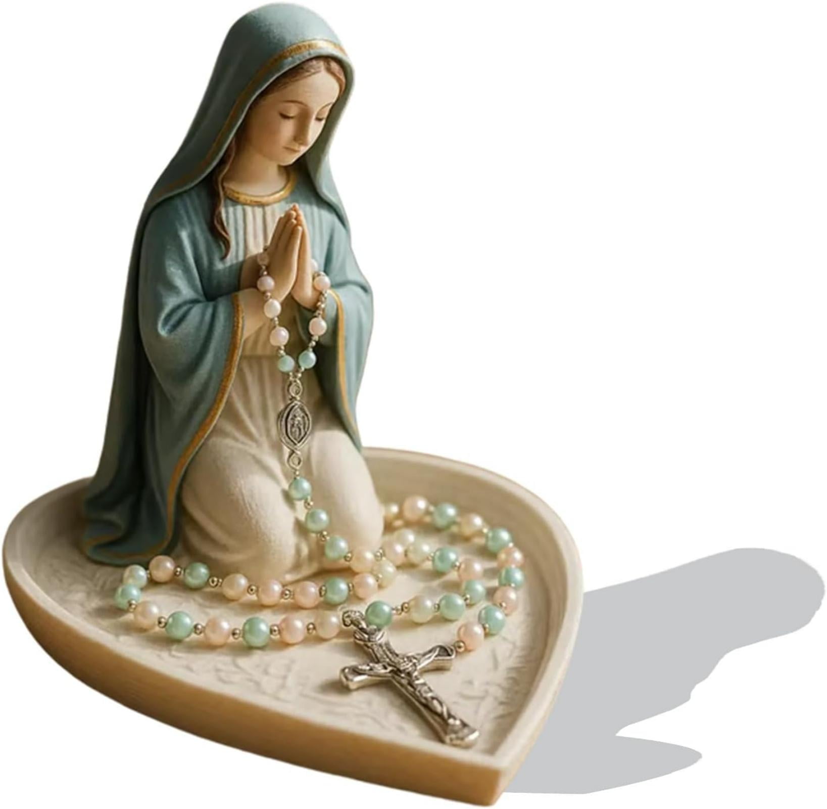 Virgin Mary Rosary Holder, Our Lady of Grace Statue Tabletop Rosary ...