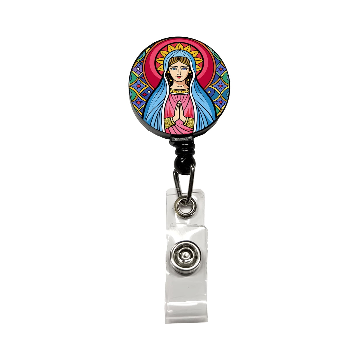 Virgin Mary Stained Glass Christian Religious Catholic Retractable Reel ...