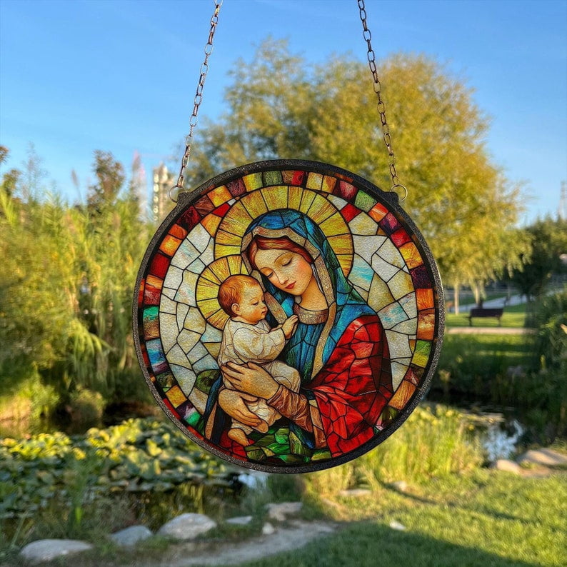 Virgin Mary Stained Glass Style Wall and Window Decoration, Suncatcher ...