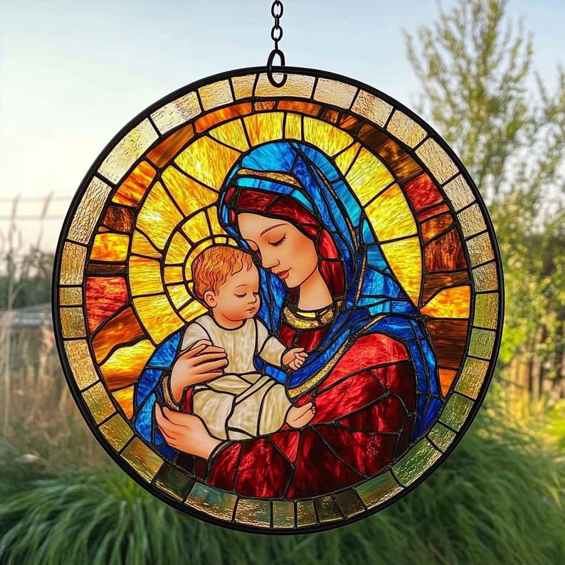 Virgin Mary Stained Glass Style Wall and Window Decoration, Suncatcher ...