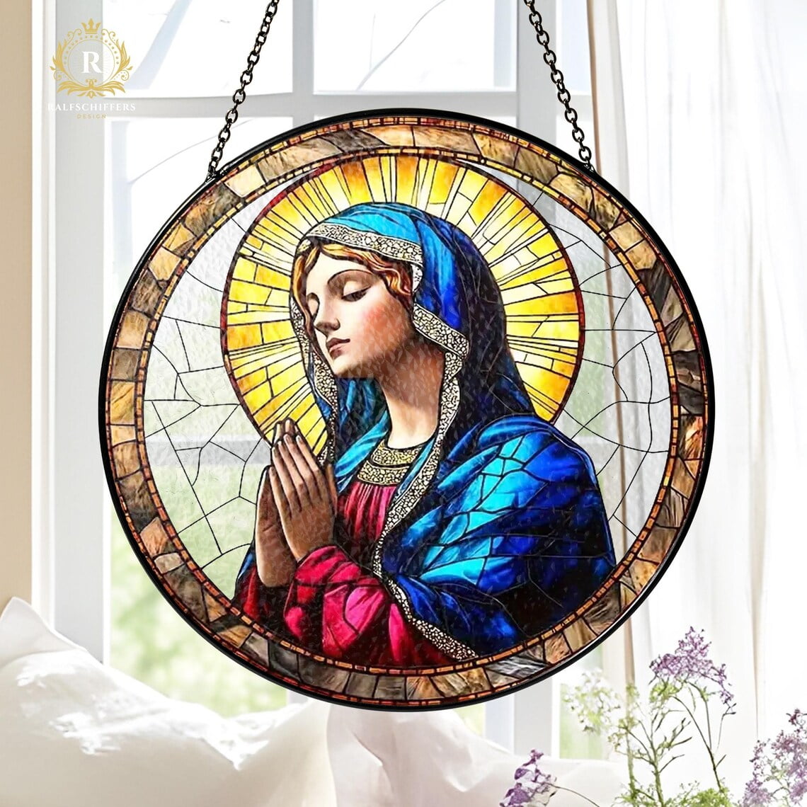 Virgin Mary Stained Glass Suncatcher, Catholic Window Hanging Art for ...