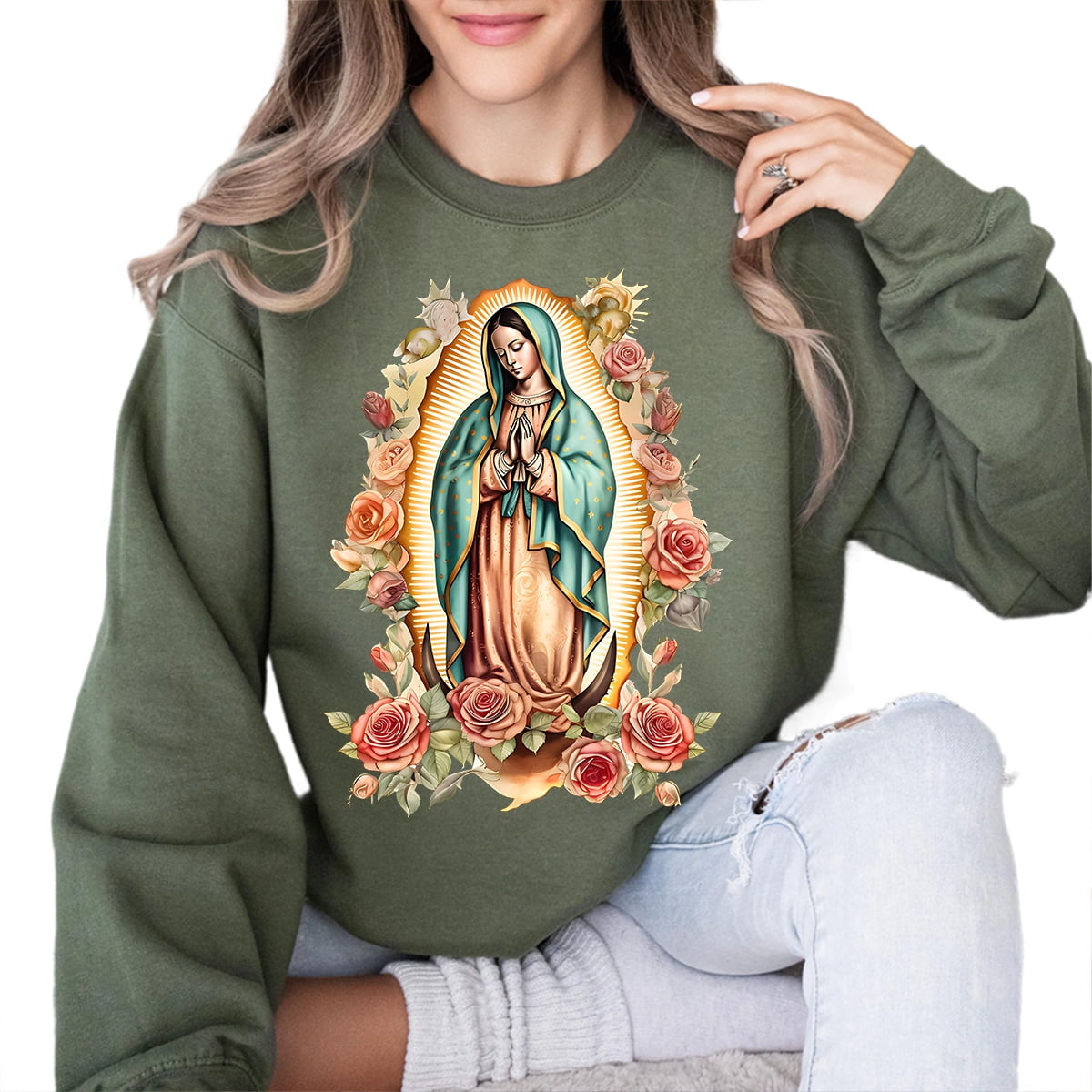 Virgin Mary Sweatshirt – Our Lady of Guadalupe Pullover, Religious ...