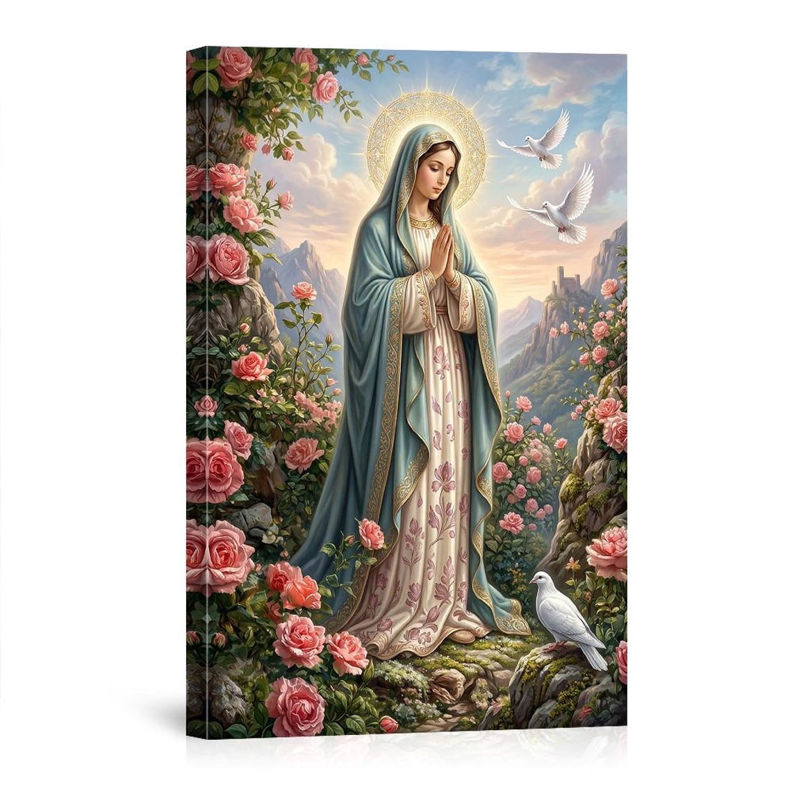 Virgin Mary With Roses And Doves Christian Religious For Bedroom Prayer ...