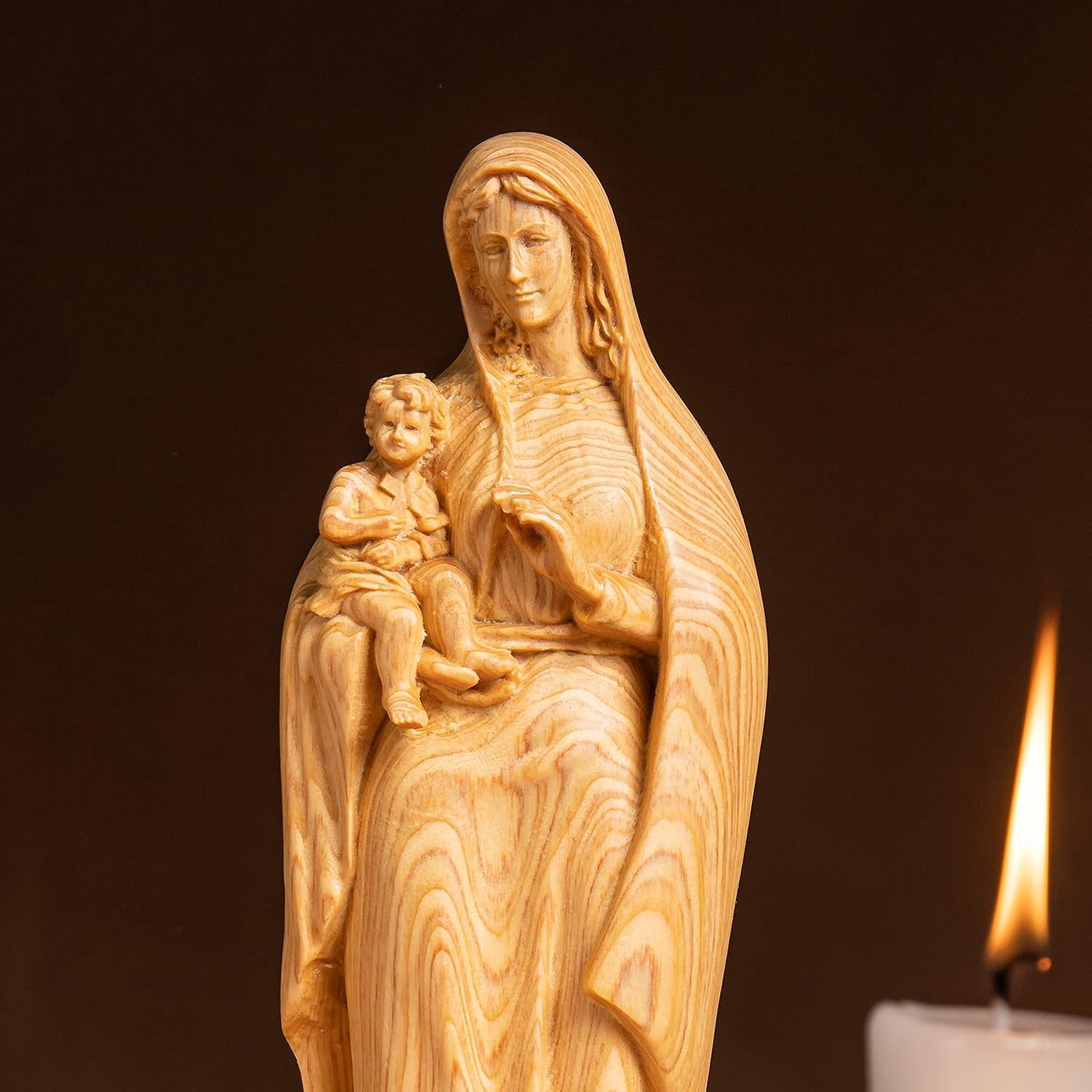 Virgin Mary and Baby Figurine,Wood Statue of The Blessed Mother Holding ...