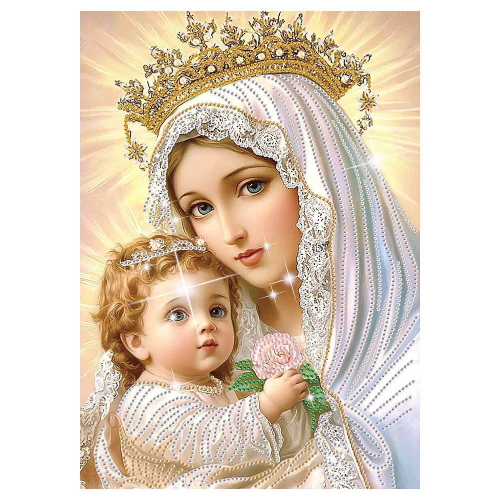 Virgin Mary and Child Diamond Art Kit, Religious DIY Rhinestone Canvas ...