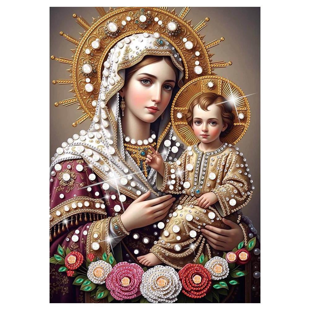 Virgin Mary and Child Diamond Art Kit, Religious DIY Rhinestone Canvas ...