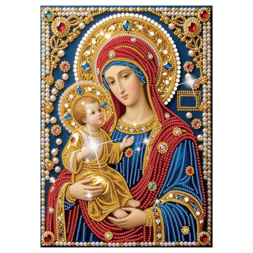 Virgin Mary and Child Diamond Art Kit, Religious DIY Rhinestone Canvas ...