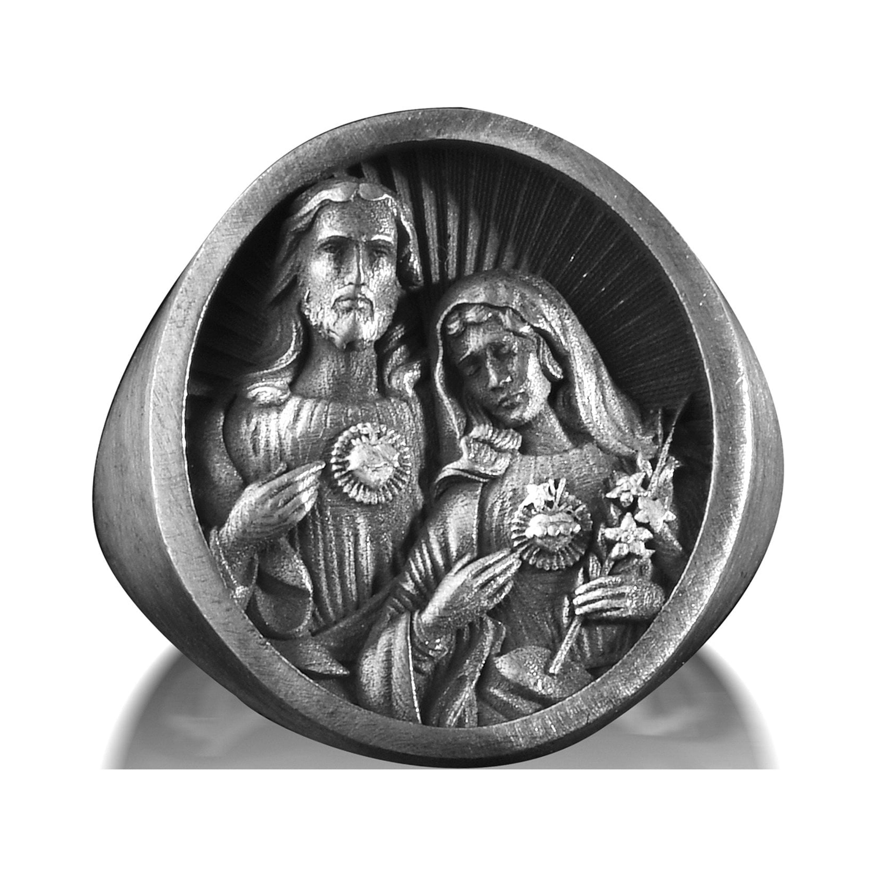 Virgin Mary and Jesus Silver Men Ring, Handmade 3D Catholic Ring, Holy ...