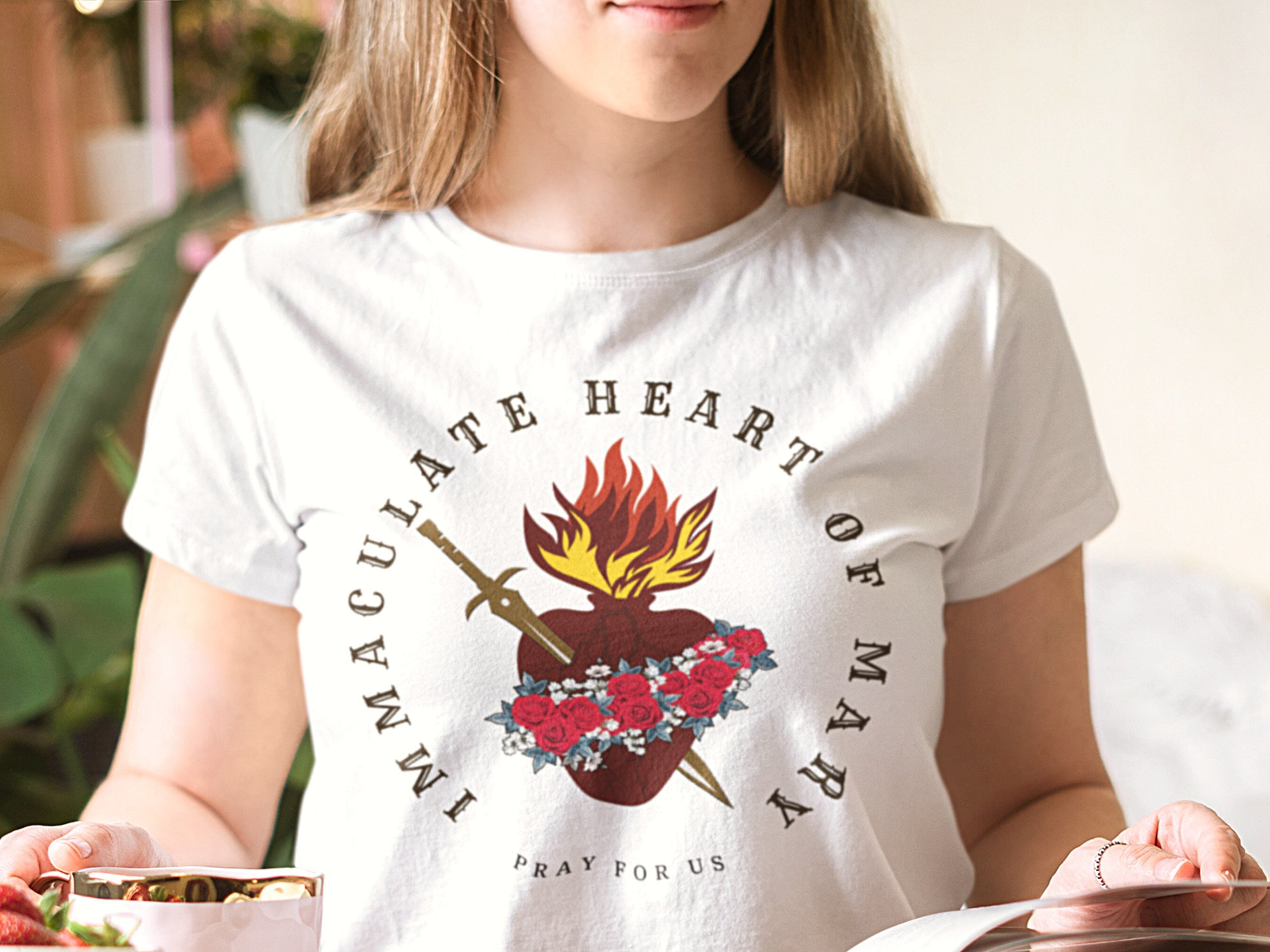 Virgin Mary's Immaculate Heart T-shirt for Women, Catholic Devotion to ...