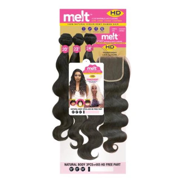 Virgin Remy Human Hair Melt Natural Body 3pcs with 4X5 HD Free Part ...